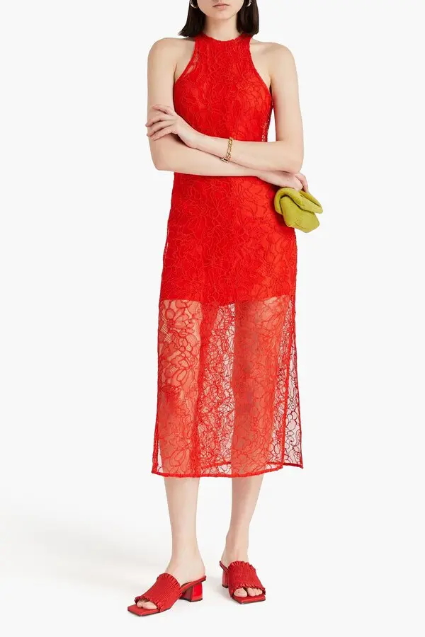 Buy GANNI Corded Lace Midi Dress - Red At 80% Off | Editorialist