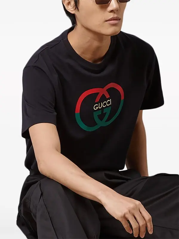 GUCCI ロゴプリント Tシャツ 黒　160センチ Printed cotton jersey T-shirt in black - Gucci | Mytheresa