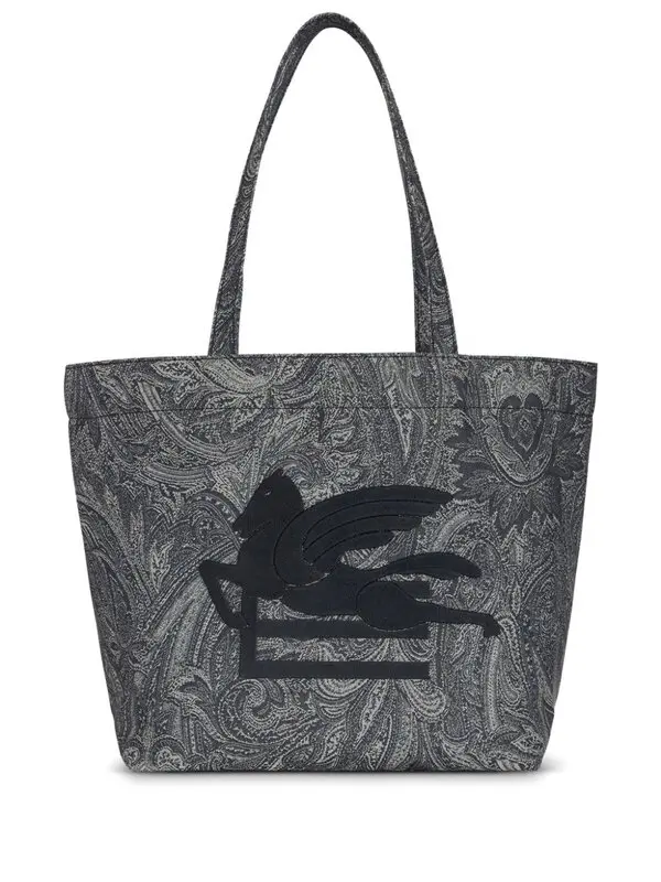 Etro Large Pegaso-motif Paisley-jacquard Tote - Black