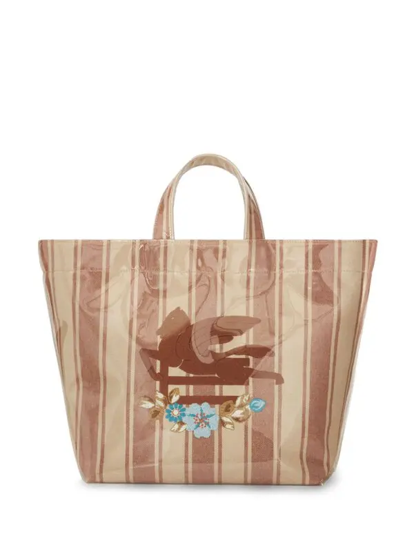 Etro Large Pegaso-motif Striped-jacquard Tote Bag - Brown