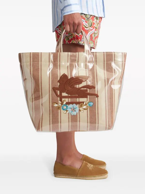 Etro Large Pegaso-motif Striped-jacquard Tote Bag