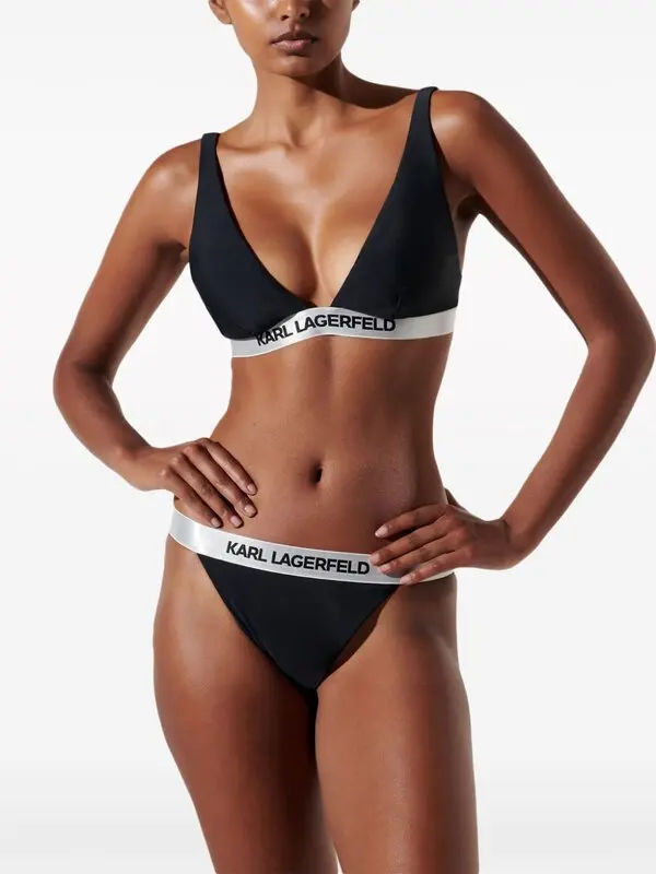 Karl Lagerfeld Logo Underband Triangle Bikini Top - Black