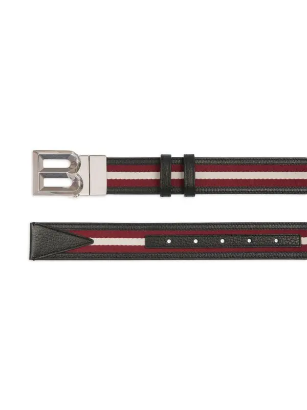 Bally Logo Buckle Striped Leather Belt