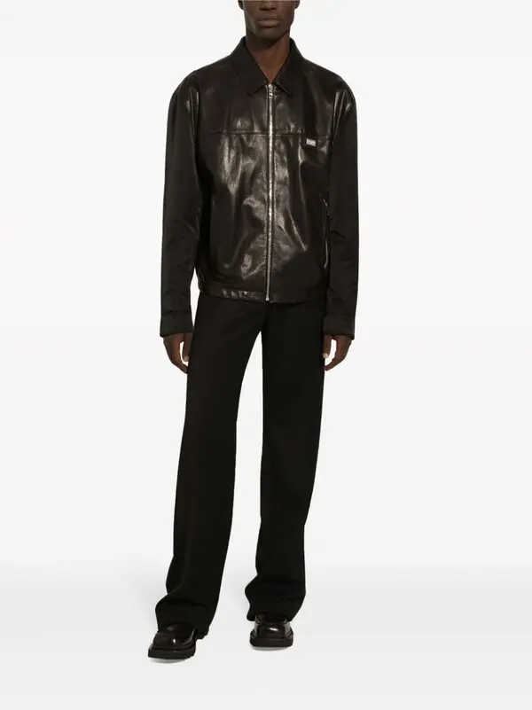 Dolce & Gabbana Logo-plaque Leather Jacket