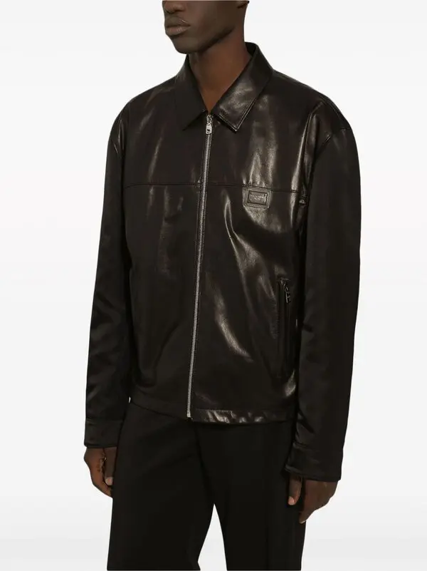 Dolce & Gabbana Logo-plaque Leather Jacket