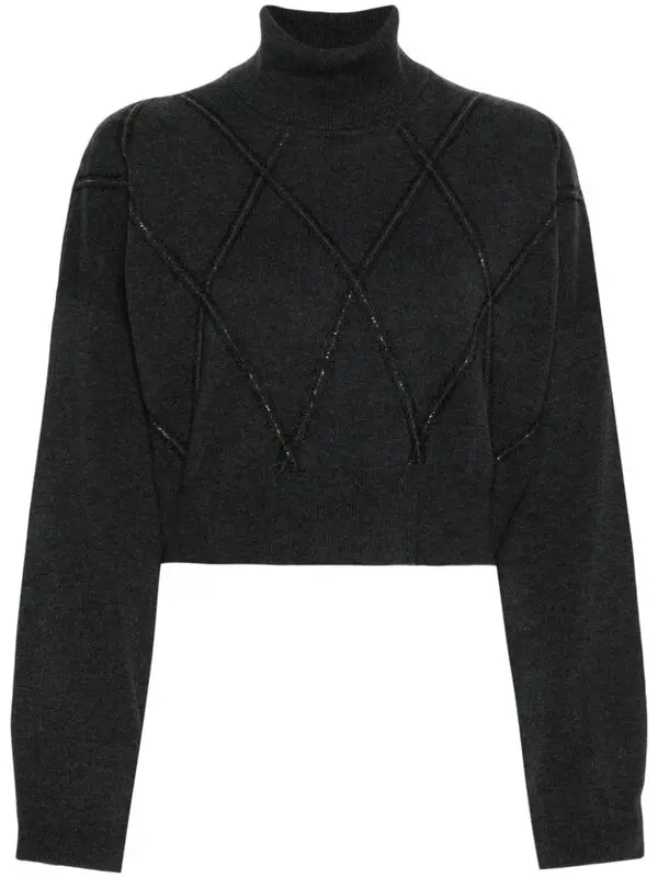 Brunello Cucinelli Monili-embellished Cropped Top - Grey