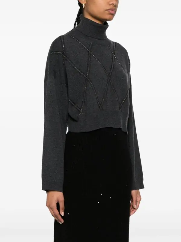 Brunello Cucinelli Monili-embellished Cropped Top - Grey