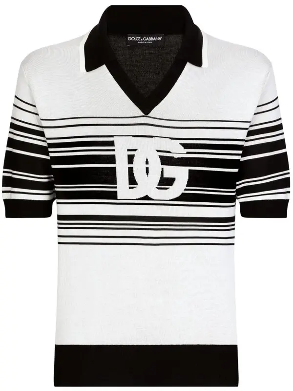 Dolce & Gabbana Stripe-print Silk Polo Shirt - White