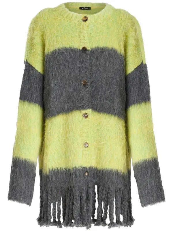 Etro Striped Brushed Cardigan Coat - Grey