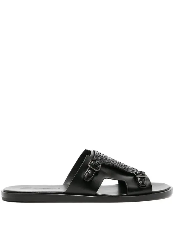 Santoni Duo Leather Slides - Black