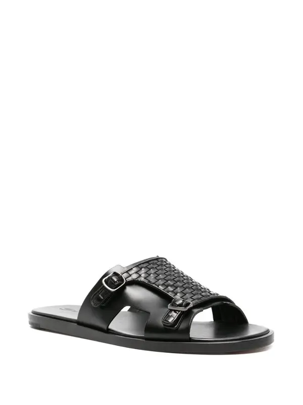 Santoni Duo Leather Slides - Black