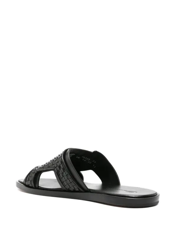 Santoni Duo Leather Slides - Black