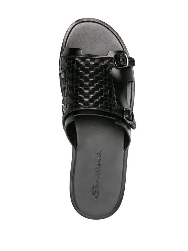Santoni Duo Leather Slides - Black