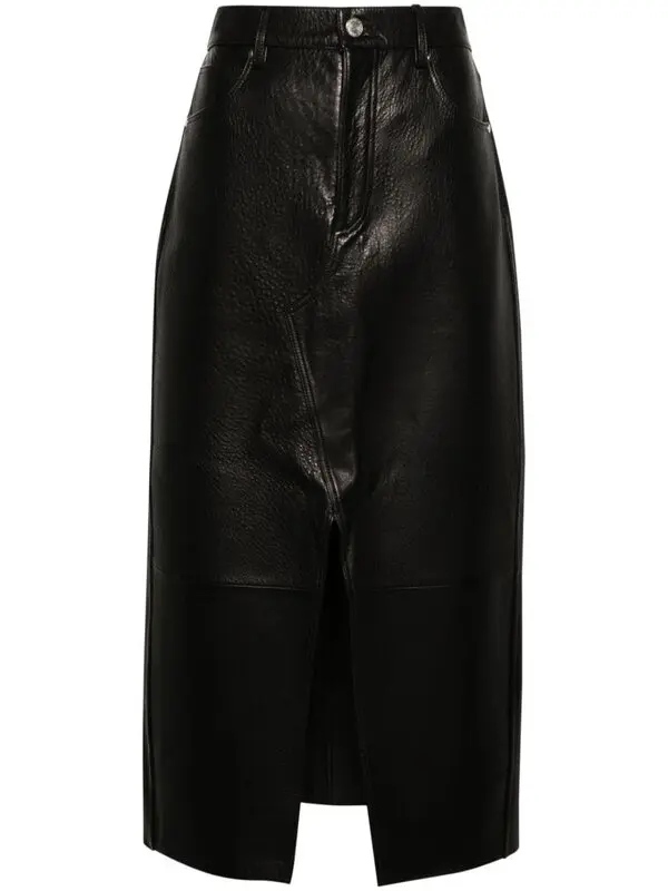 FRAME Panelled Leather Midi Skirt - Black