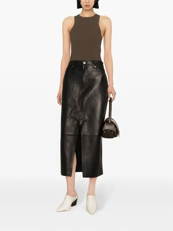 FRAME Panelled Leather Midi Skirt - Black