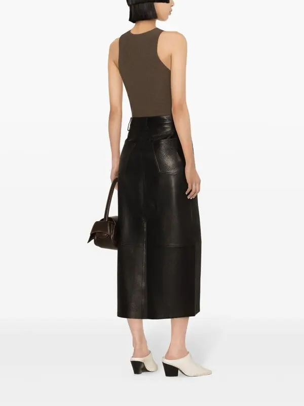 FRAME Panelled Leather Midi Skirt - Black