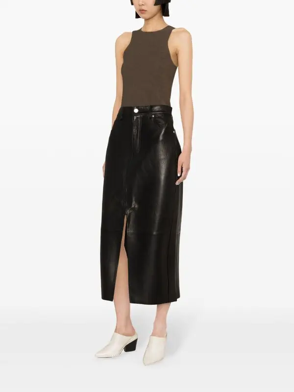 FRAME Panelled Leather Midi Skirt - Black