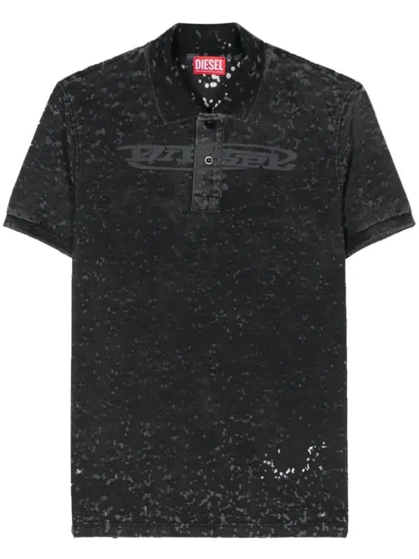 DIESEL® Logo-print Distressed Polo Shirt - Black