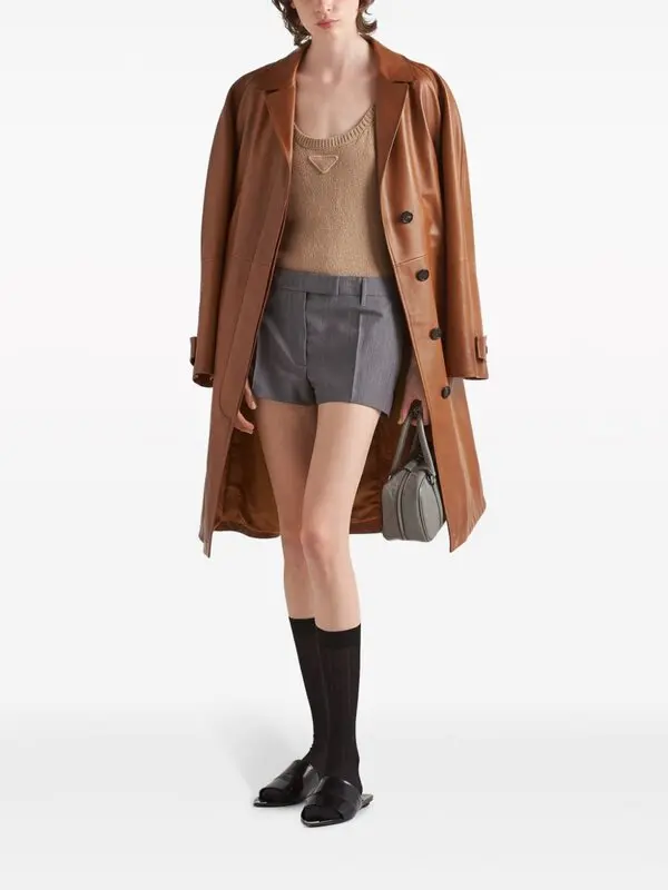 Prada Belted Leather Trench Coat