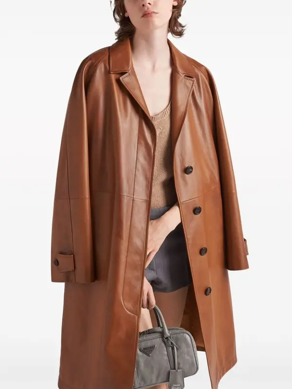 Prada Belted Leather Trench Coat
