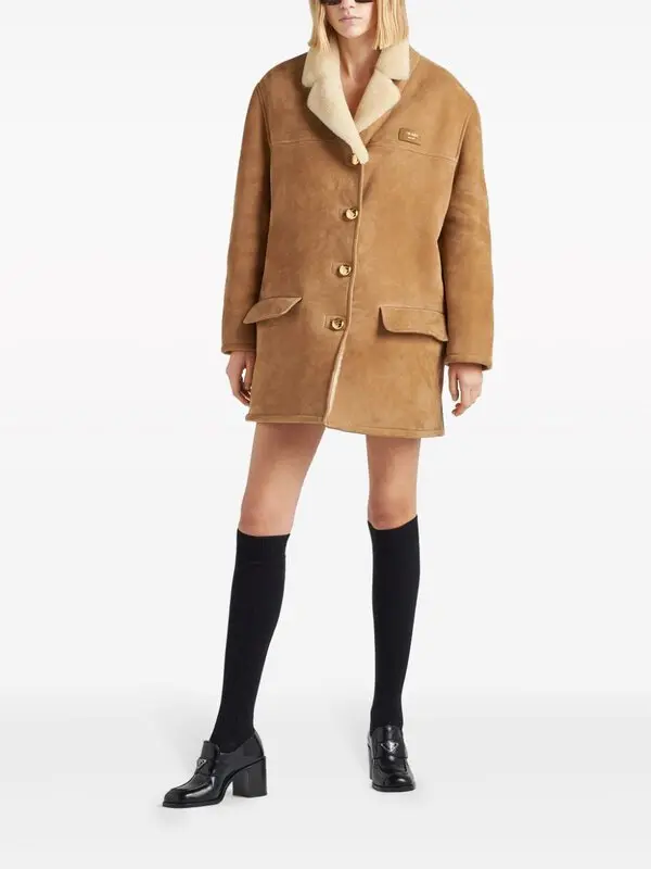 Prada - Prada Shearling-Trim Suede Coat