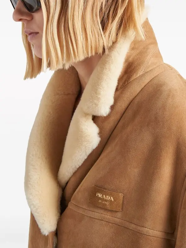 Prada - Prada Shearling-Trim Suede Coat