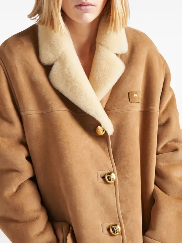 Prada - Prada Shearling-Trim Suede Coat