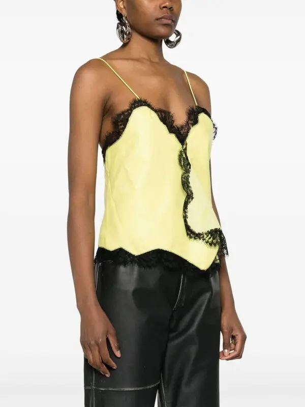 Off-White Leather Lace-detail Top - Yellow