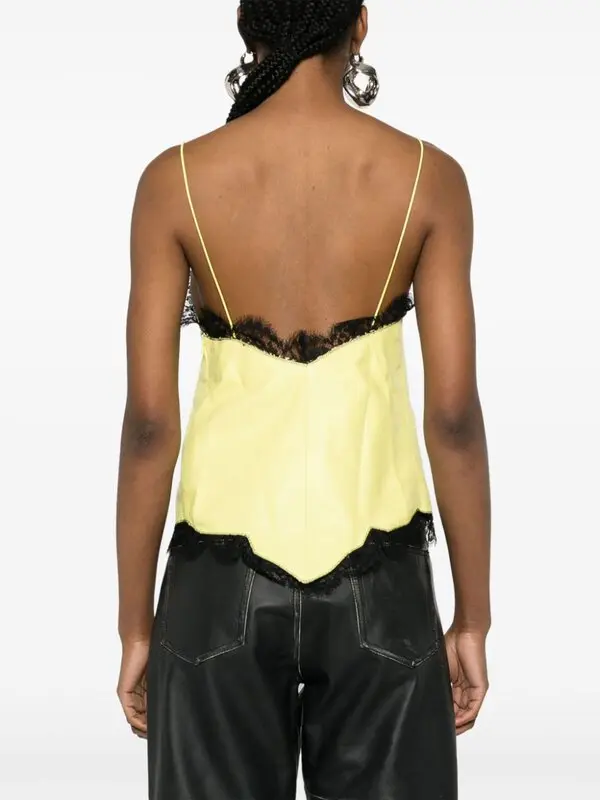 Off-White Leather Lace-detail Top - Yellow