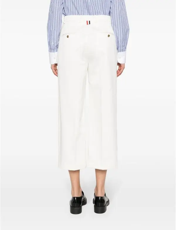 Thom Browne Pleated Cropped Trousers - White