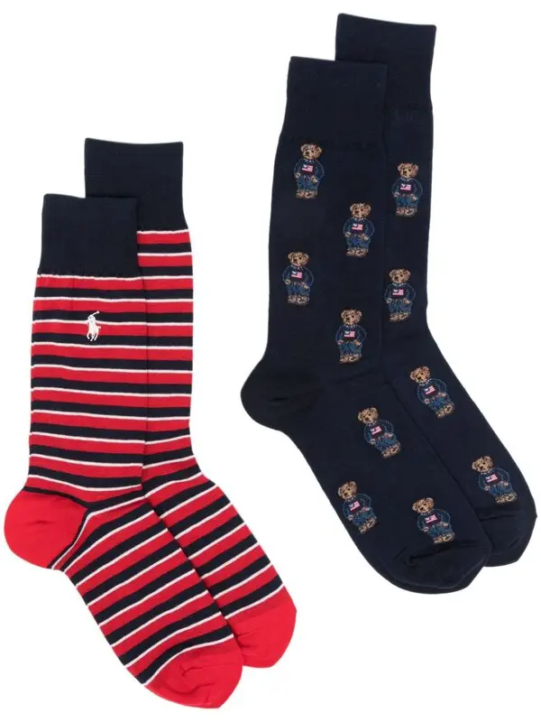 Ralph Lauren Embroidered-logo Ankle Socks - Blue
