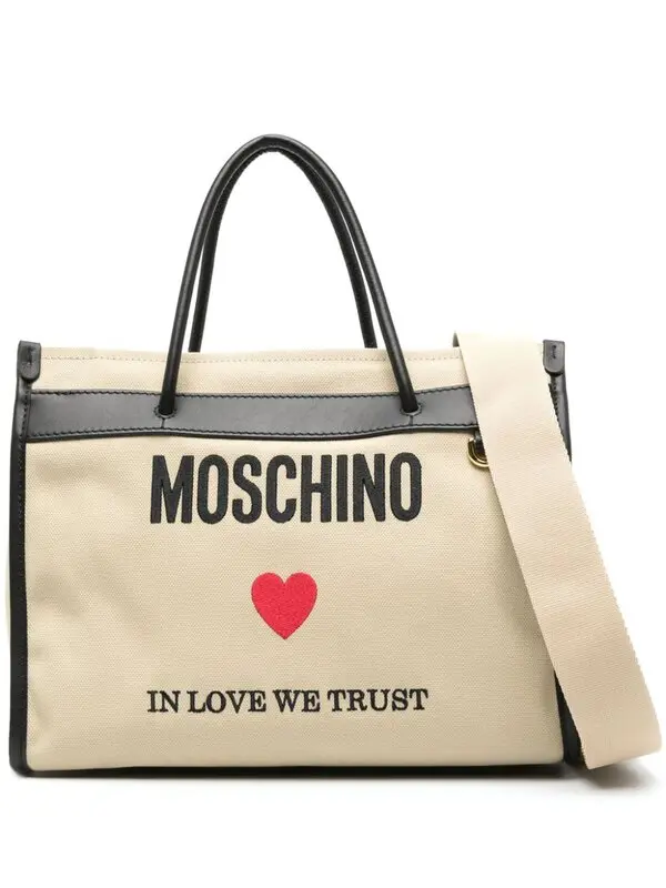 Moschino Logo-embroidered Canvas Tote Bag - Brown