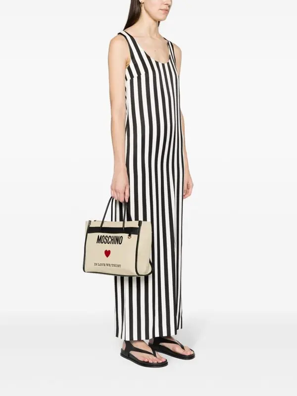 Moschino Logo-embroidered Canvas Tote Bag - Brown