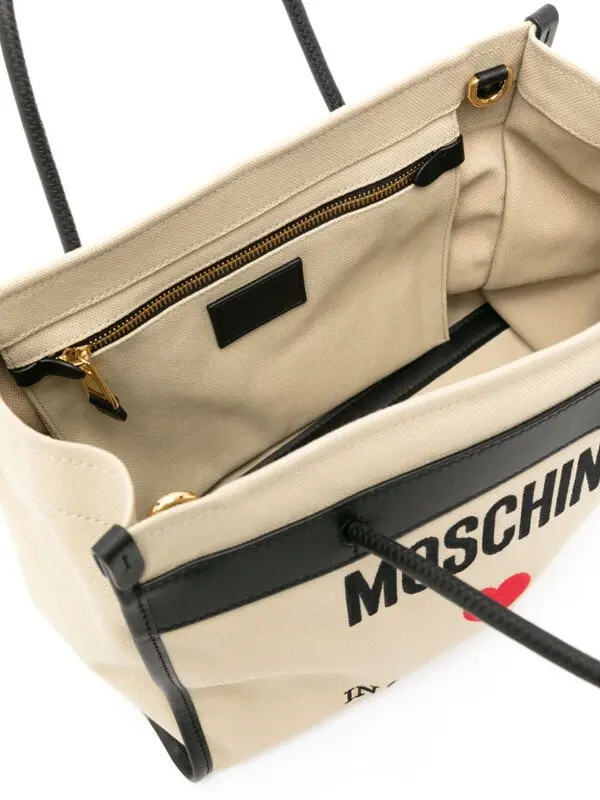 Moschino Logo-embroidered Canvas Tote Bag - Brown