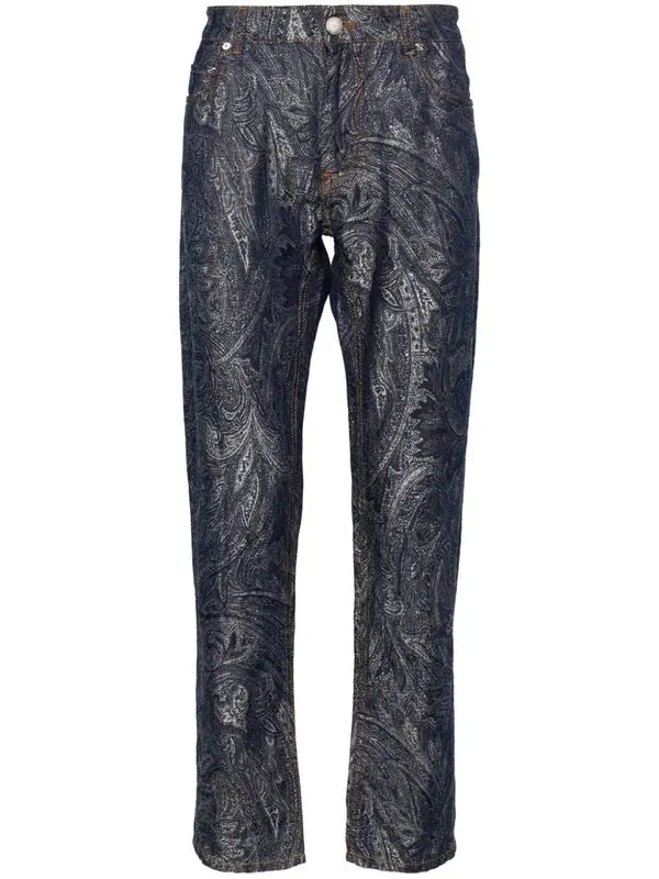 Etro Paisley-jacquard Straight-leg Trousers - Blue