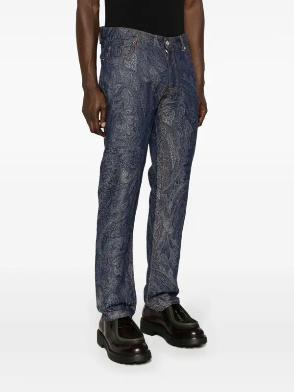 Etro Paisley-jacquard Straight-leg Trousers - Blue