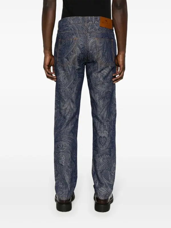 Etro Paisley-jacquard Straight-leg Trousers - Blue