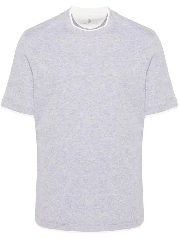 Brunello Cucinelli Contrast-trim T-shirt - Grey