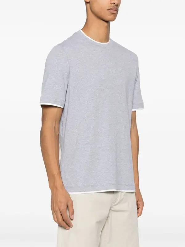 Brunello Cucinelli Contrast-trim T-shirt - Grey