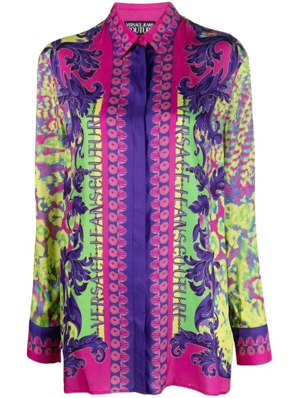 Versace Graphic-print Long-sleeve Shirt - Purple
