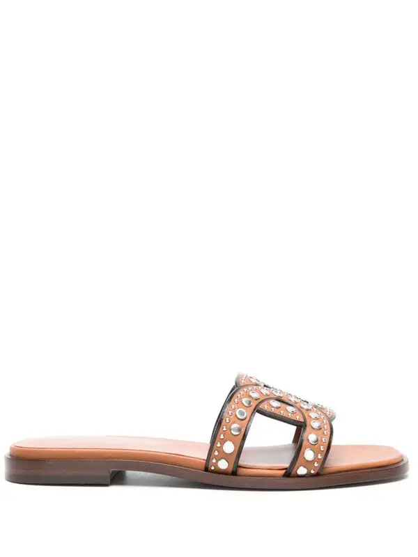 TOD'S Kate Studded Leather Sandals - Brown