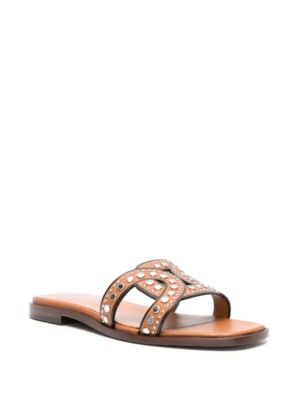 TOD'S Kate Studded Leather Sandals - Brown