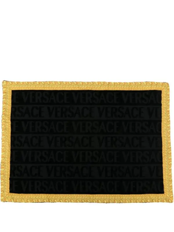 Versace Logo-jacquard Cotton Bathmat - Black