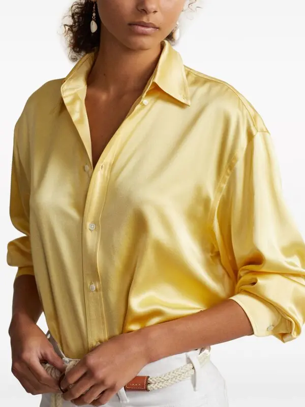 Ralph Lauren Button-Up Silk-Satin Shirt In Yellow - 50% Off | Editorialist