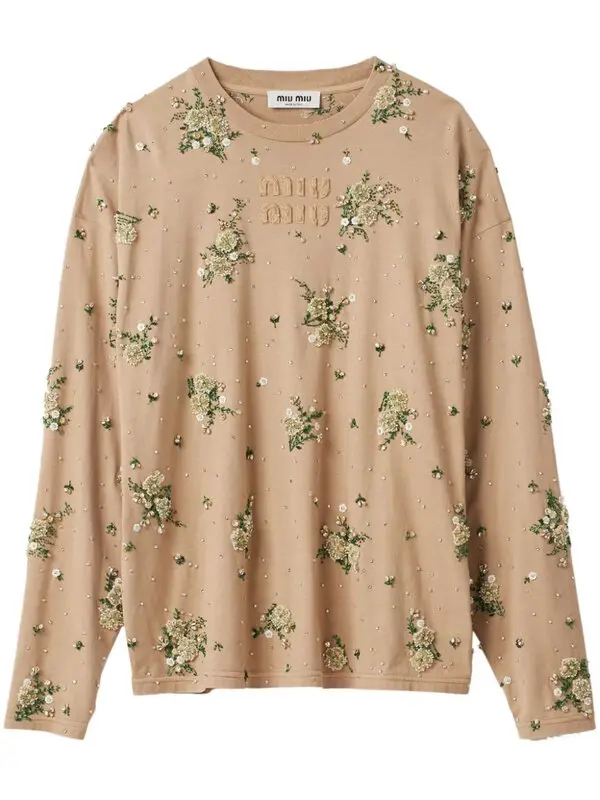 Miu Miu Floral-appliqué T-shirt