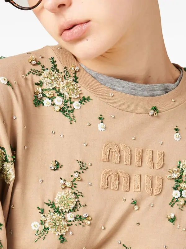 Miu Miu Floral-appliqué T-shirt