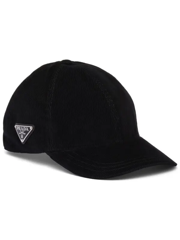 Prada Triangle-logo Corduroy Cap - Black