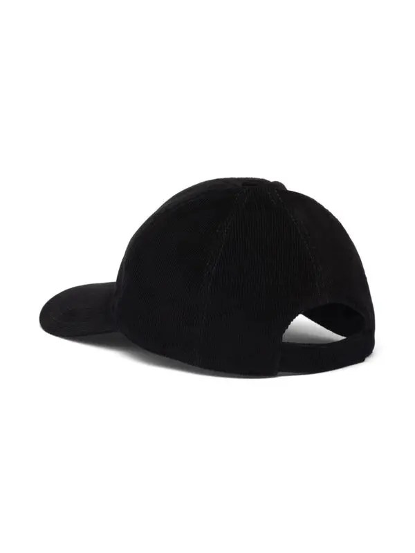 Prada Triangle-logo Corduroy Baseball Cap - Black