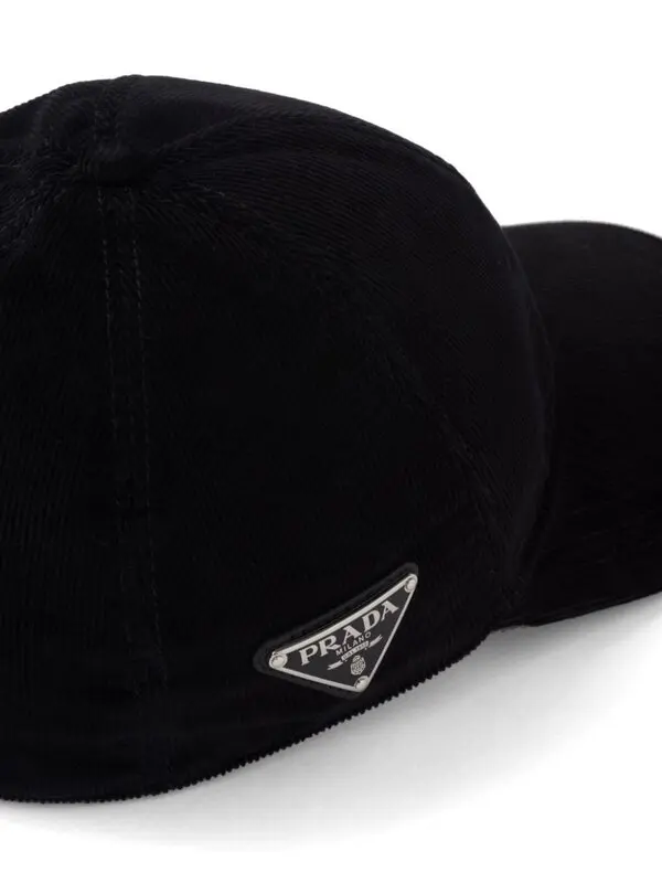 Prada Triangle-logo Corduroy Baseball Cap - Black