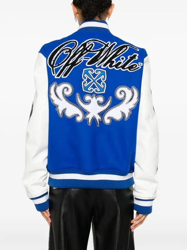 Off-White Royal Logo Appliqué Varsity Jacket - Blue